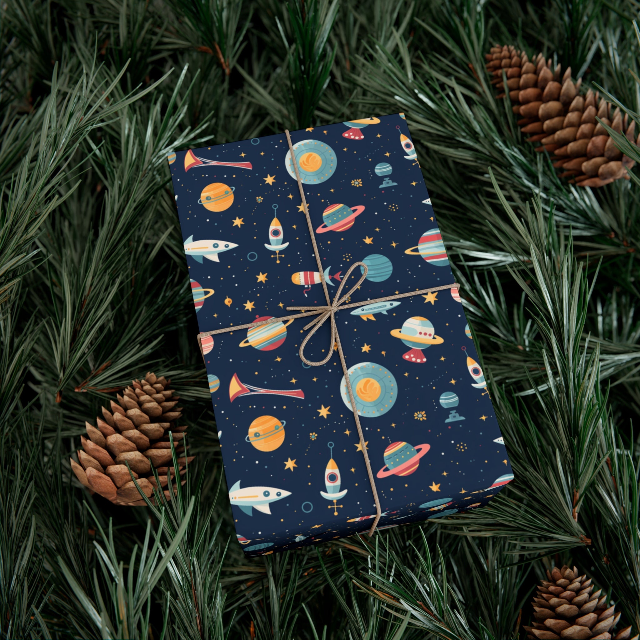 Children's Space Adventure Wrapping Paper - Stars, Planets, Rockets ...