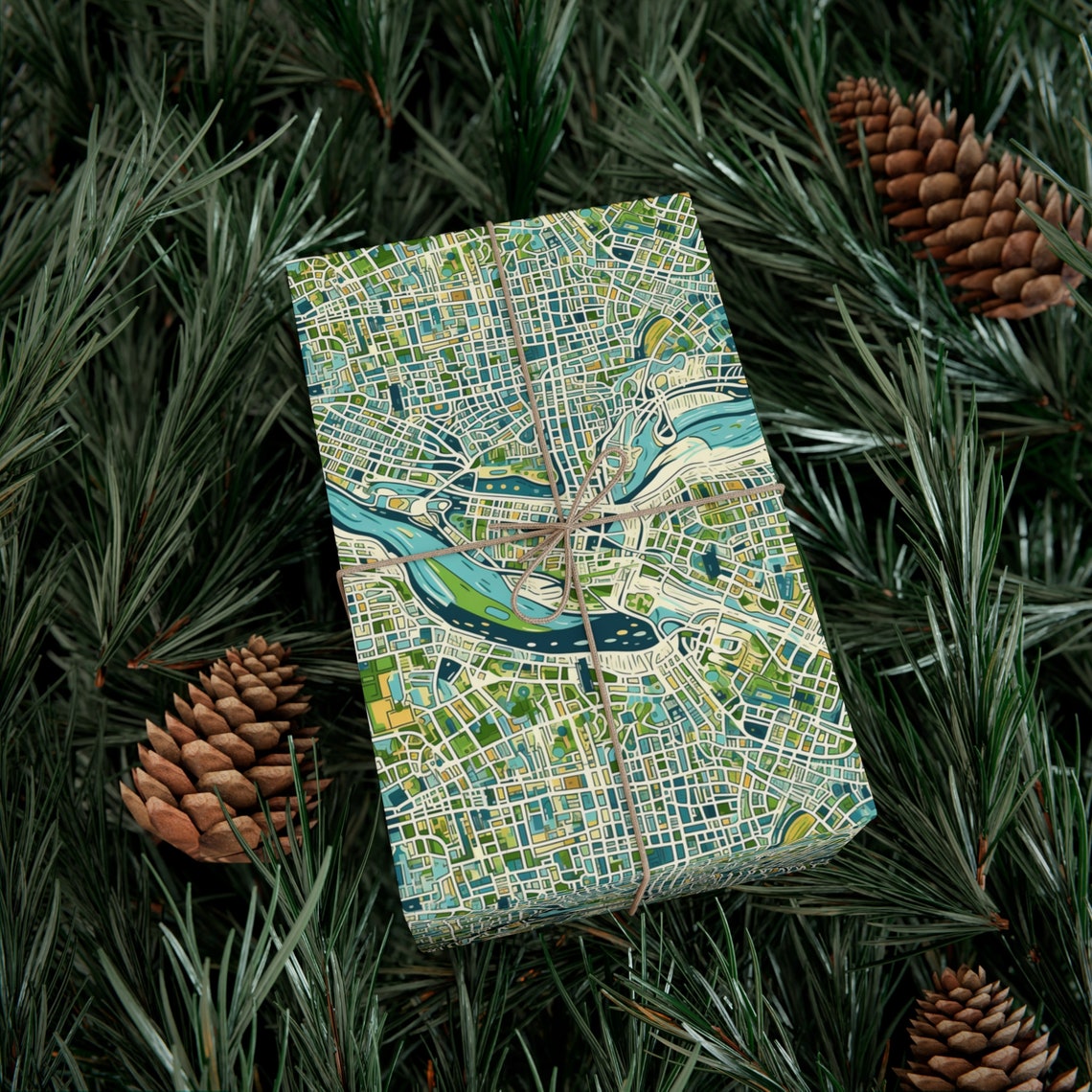Vintage City Map Wrapping Paper - Aerial View Design, Ideal for Urban ...