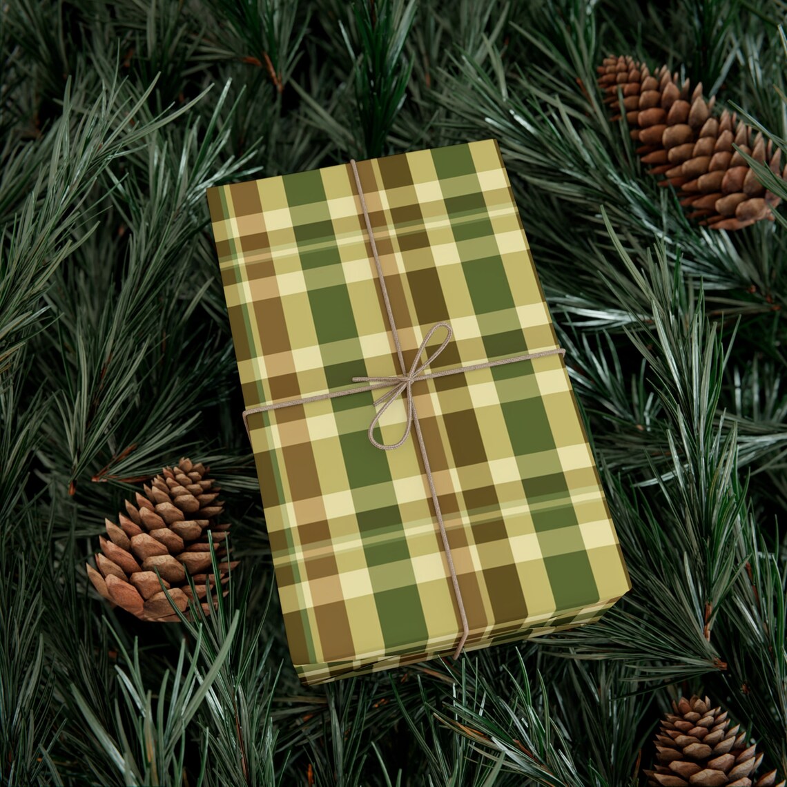 Rustic Plaid Wrapping Paper - Beige, Green, Brown Mix, Eco-friendly ...
