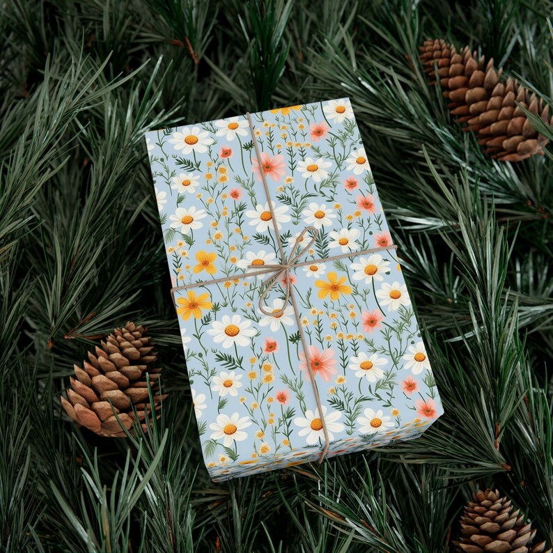 Wildflowers & Daisies Wrapping Paper - Beautiful Floral Motif on Light ...