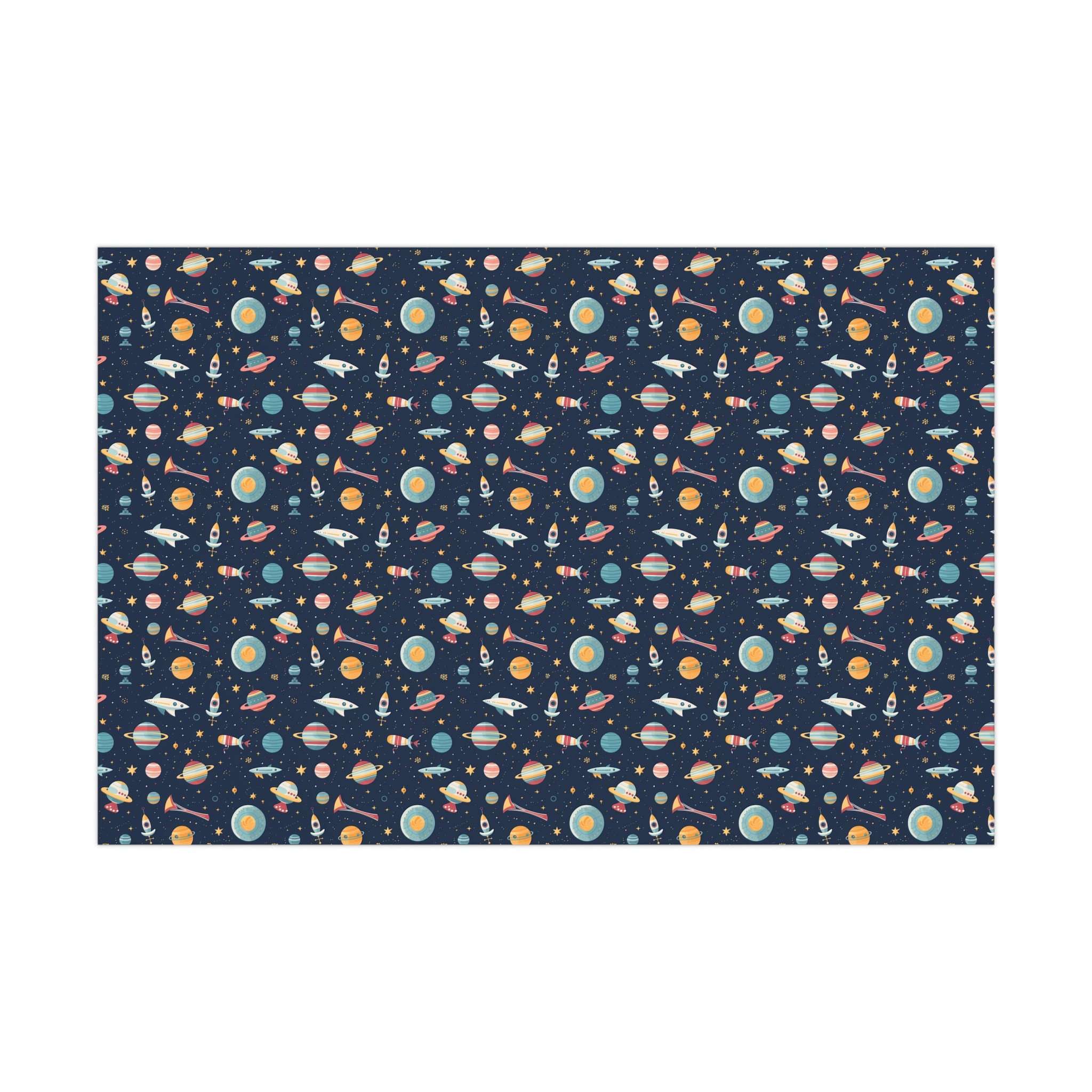 Children's Space Adventure Wrapping Paper - Stars, Planets, Rockets ...