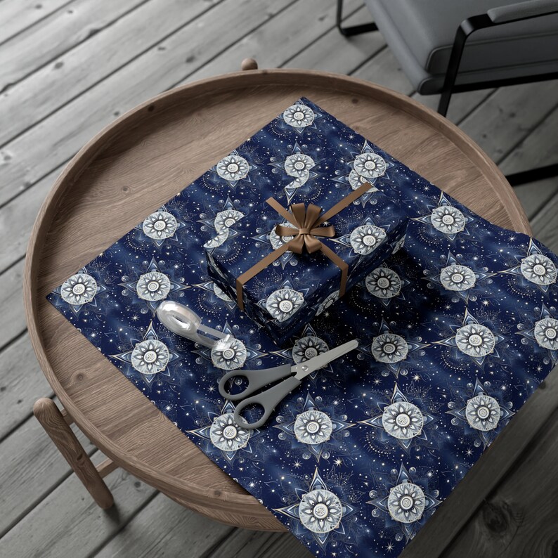 Starry Night Wrapping Paper, Single Star on Deep Blue, Eco-friendly ...