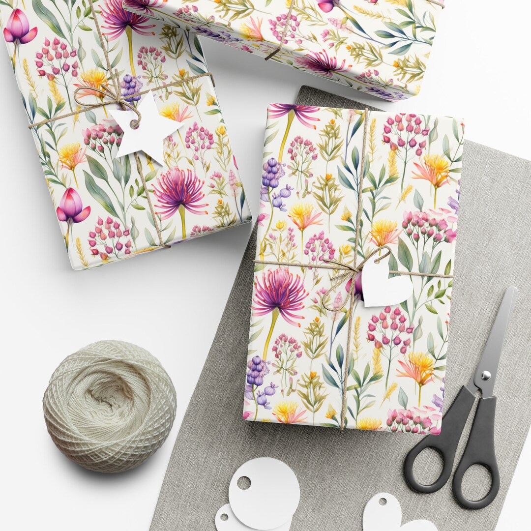 Wildflower Watercolor Wrapping Paper - Hand-painted Botanicals, Satin ...