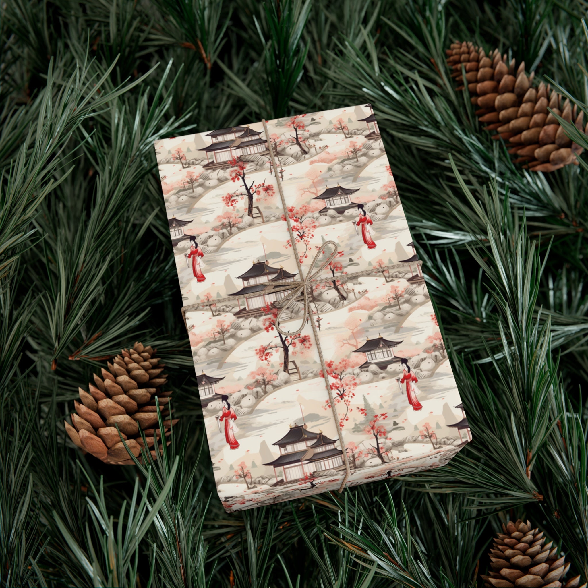 Traditional Japanese Scenery Wrapping Paper - Geisha and Cherry ...