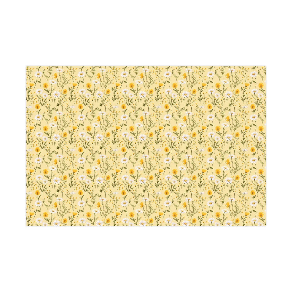 Wildflowers & Daisies Wrapping Paper - Delicate Floral on Pale Yellow ...