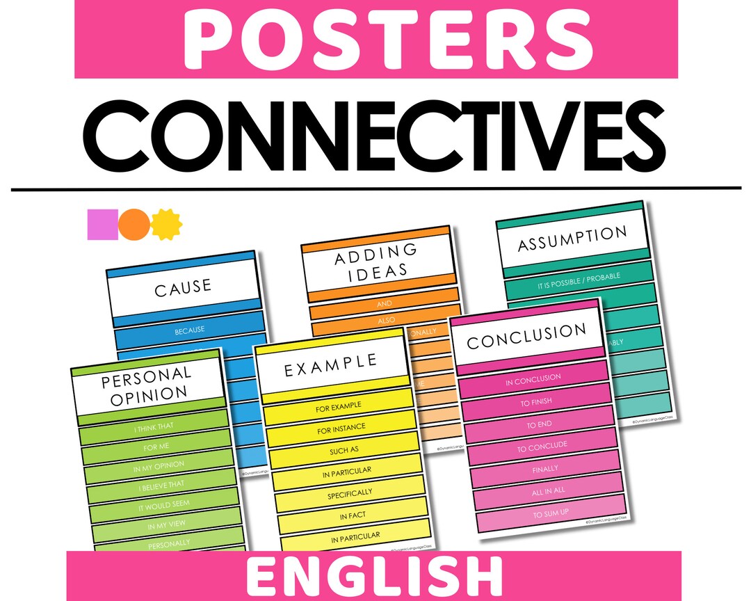 English Classroom Decor Connectives Posters in English for Learning ...
