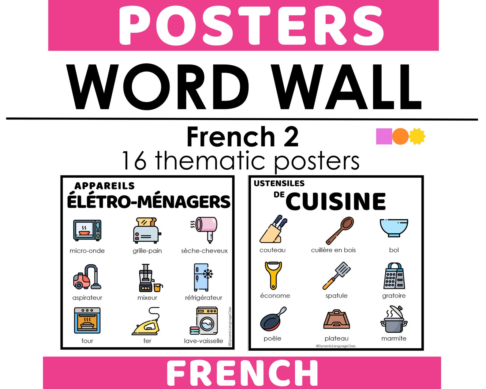 French Posters Word Wall for Novice High / Intermediate Low Students ...