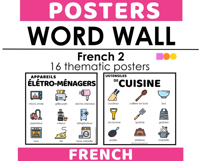 French Posters Word Wall for Novice High / Intermediate Low Students ...