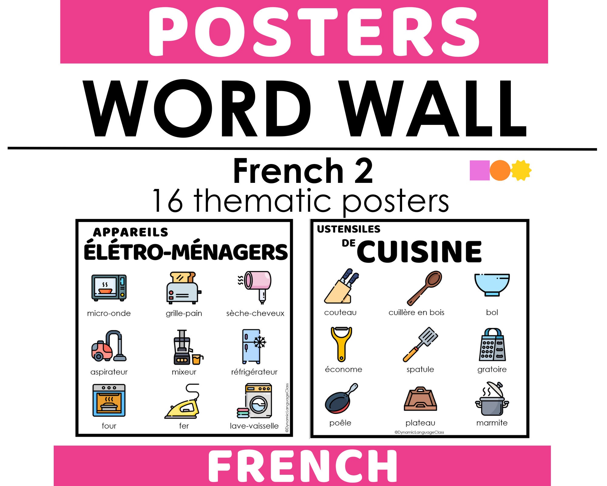 French Posters Word Wall for Novice High / Intermediate Low Students ...