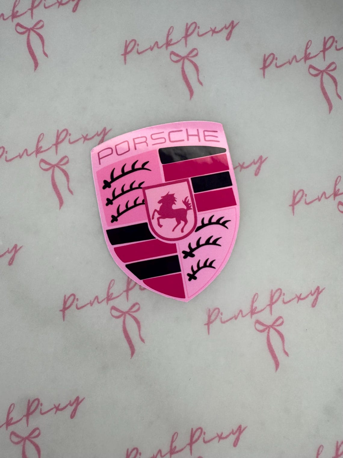 Pink Porsche Inspired Sticker – Glossy Aesthetic Vinyl Decal – Cute Car ...