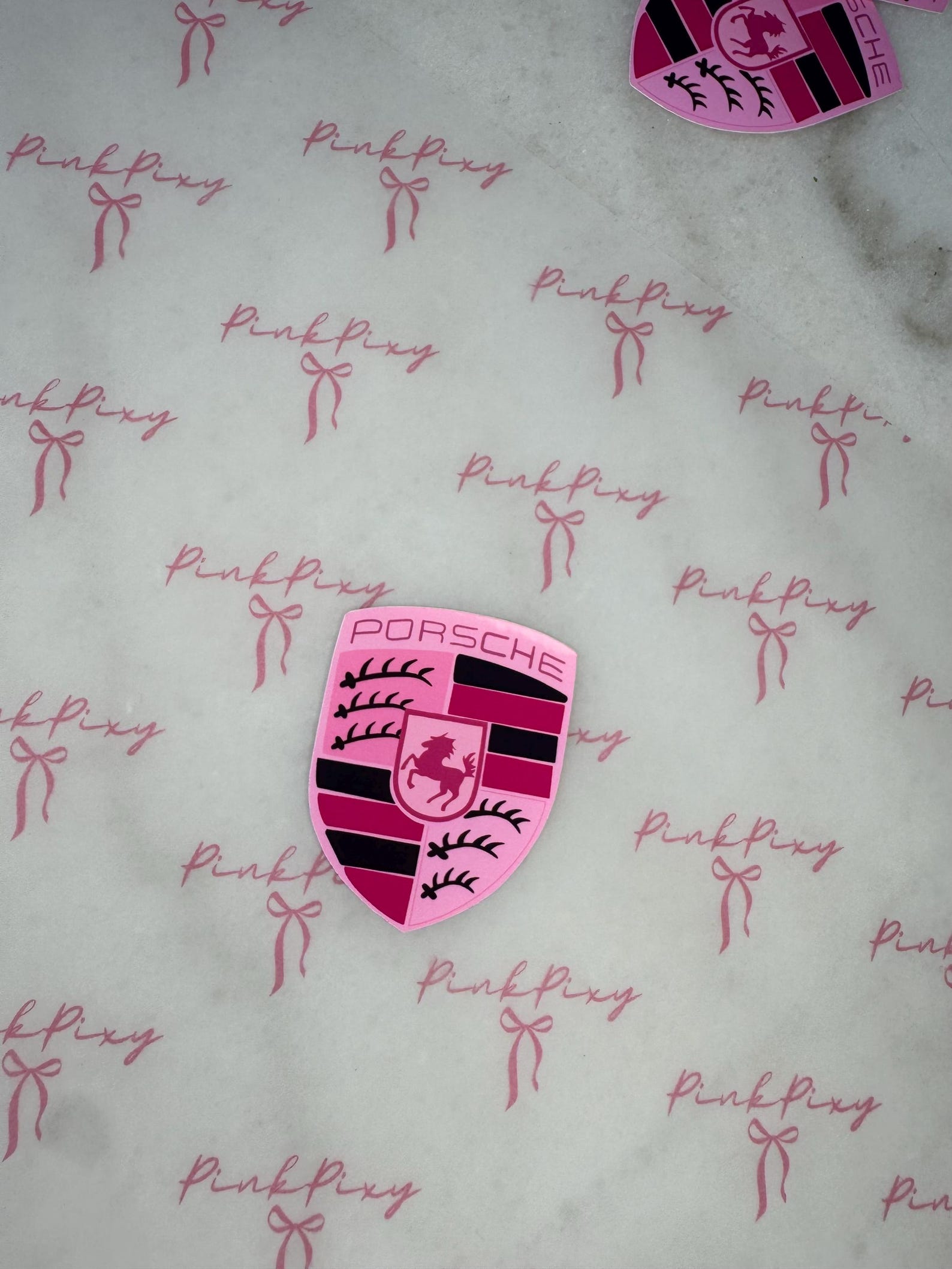 Pink Porsche Inspired Sticker – Glossy Aesthetic Vinyl Decal – Cute Car ...