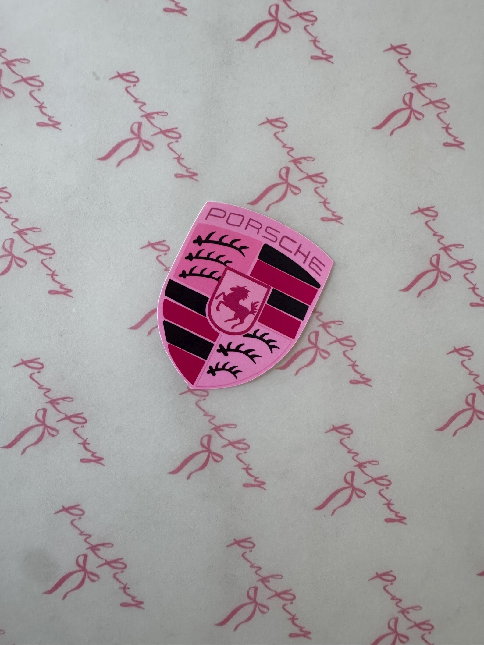 Pink Porsche Inspired Sticker – Glossy Aesthetic Vinyl Decal – Cute Car ...