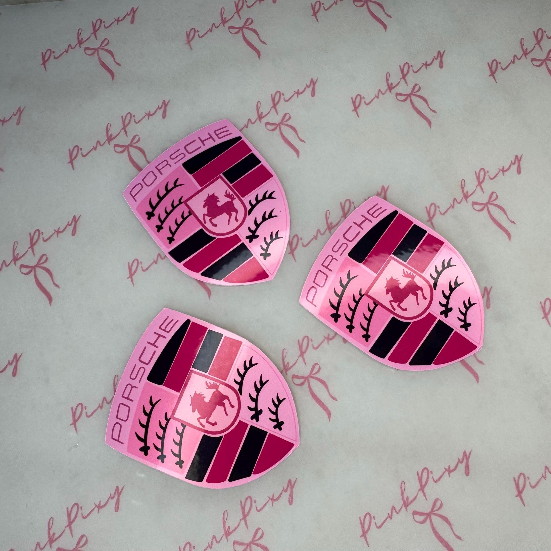 Pink Porsche Inspired Sticker – Glossy Aesthetic Vinyl Decal – Cute Car ...