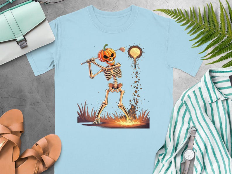 Skeleton Pumpkin Golf T-shirt, Halloween Golf T-shirt, Funny Golf Lover ...