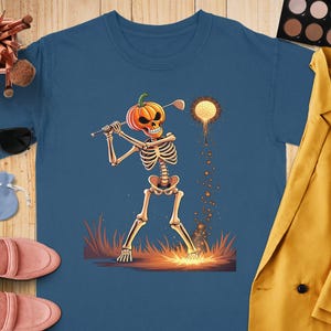 Skeleton Pumpkin Golf T-shirt, Halloween Golf T-shirt, Funny Golf Lover ...