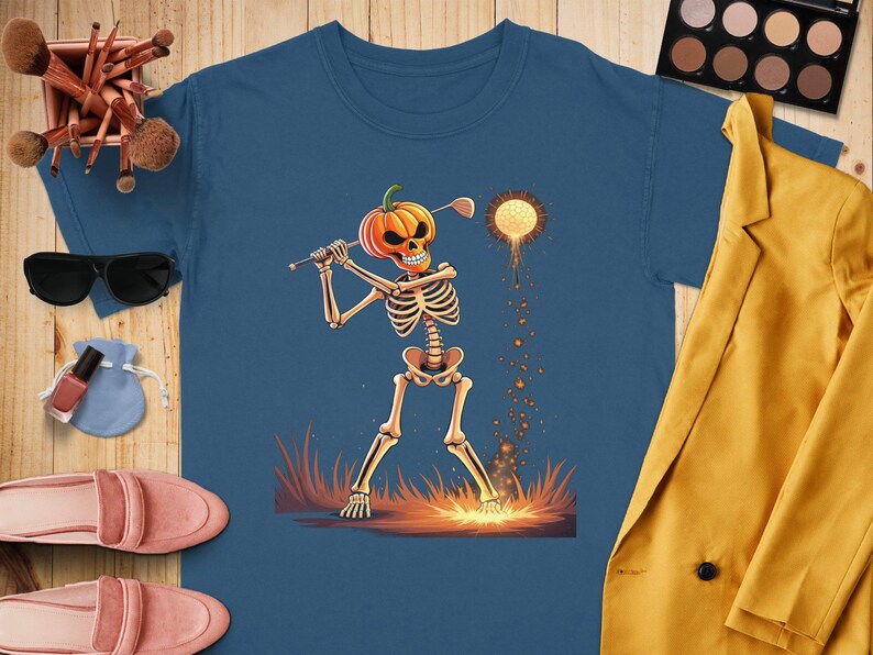 Skeleton Pumpkin Golf T-shirt, Halloween Golf T-shirt, Funny Golf Lover ...