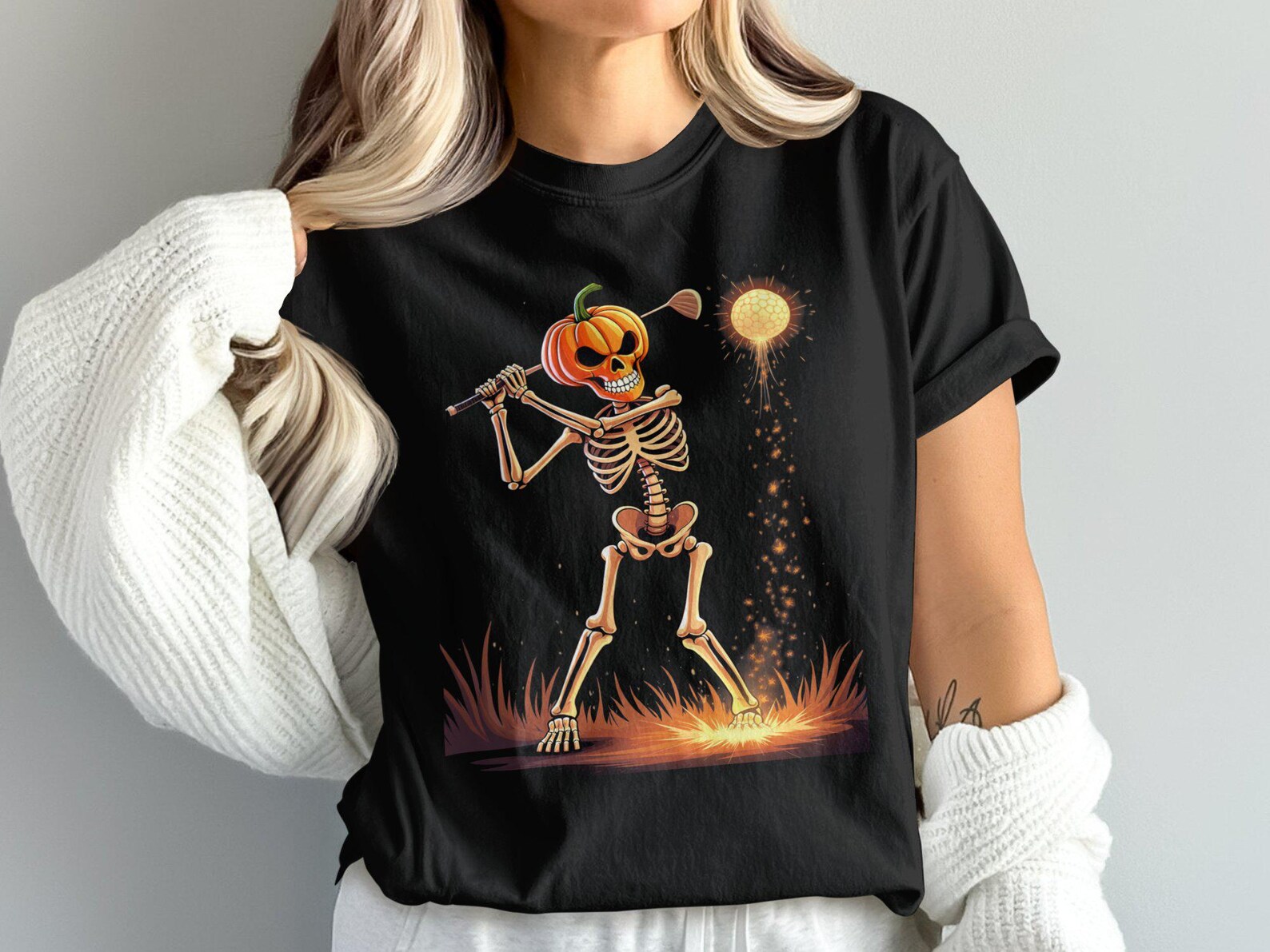 Skeleton Pumpkin Golf T-shirt, Halloween Golf T-shirt, Funny Golf Lover ...