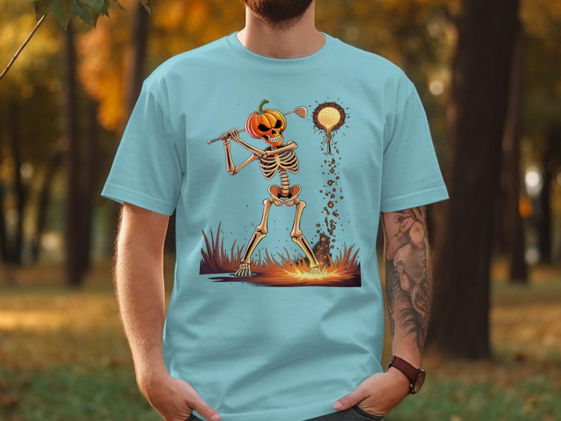 Skeleton Pumpkin Golf T-shirt, Halloween Golf T-shirt, Funny Golf Lover ...