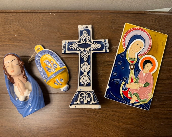 Ceramic Religious Statues, Cross and Virgin Mary and Jesus Some Made in ...