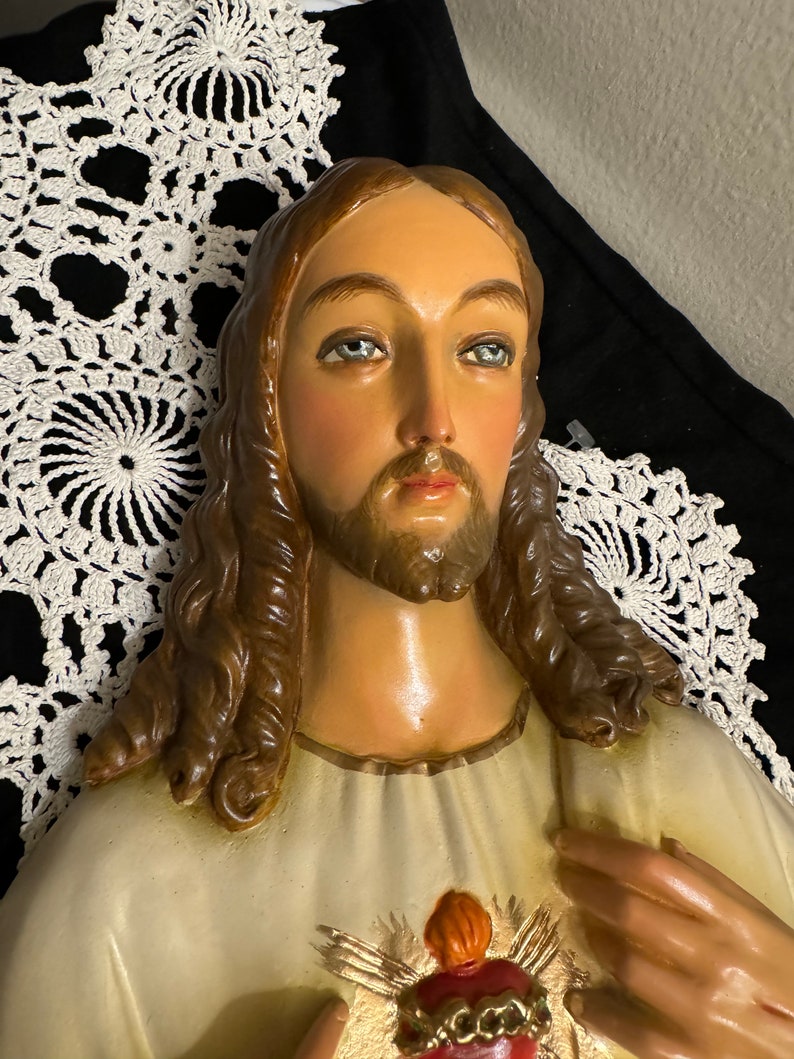 Wall Plaque Plaster Statue of the Sacred Heart of Jesus, Religious Art ...