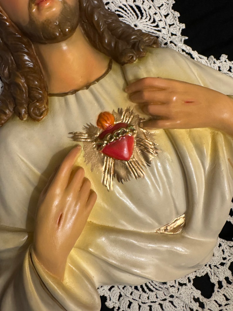 Wall Plaque Plaster Statue of the Sacred Heart of Jesus, Religious Art ...