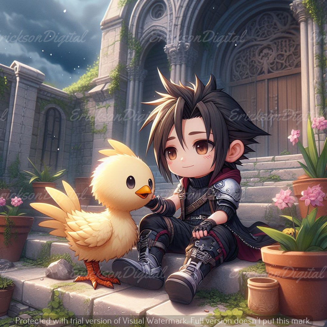 Chibi Zack Fair, Chocobo, Church Steps, Final Fantasy, Digital Image ...