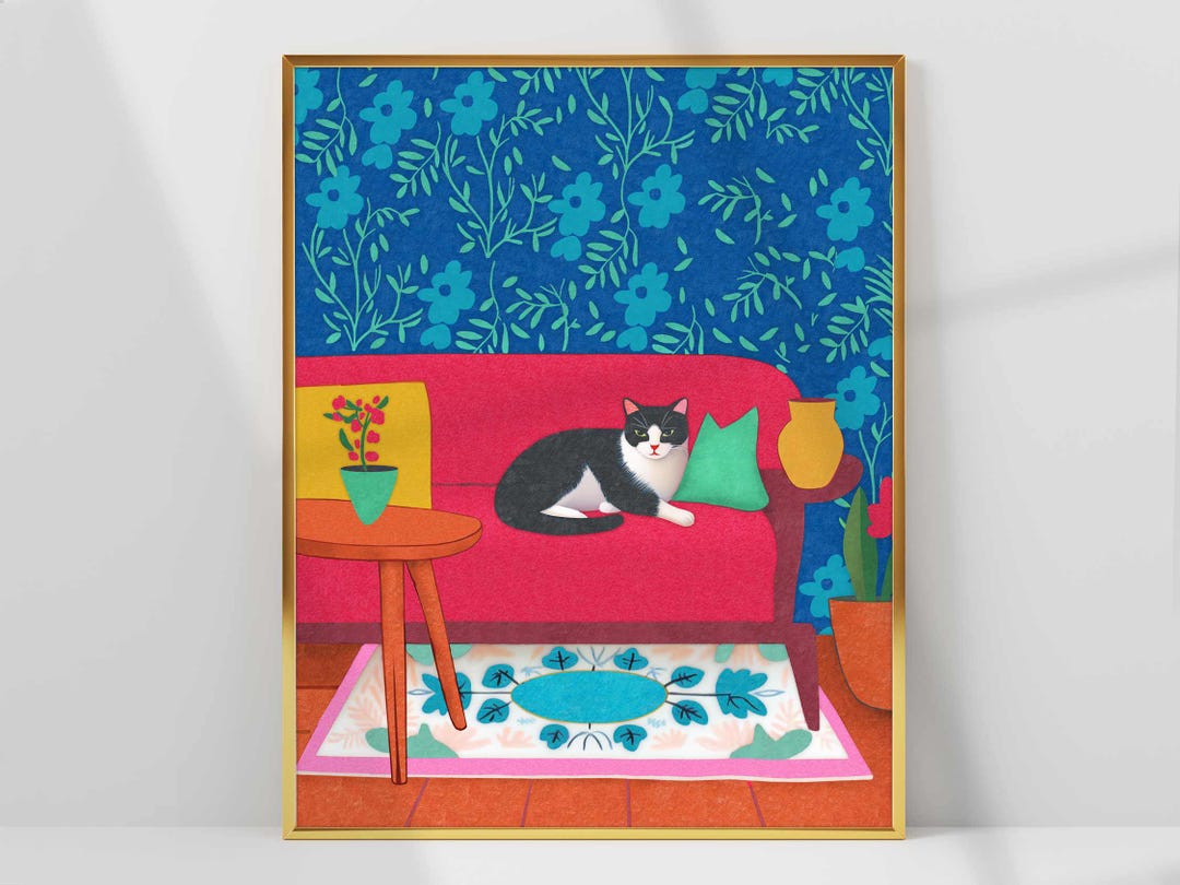 Sleepy Cat Art Print | Cat Gift | Vintage Art | Cute Cat Art | Fine Art ...