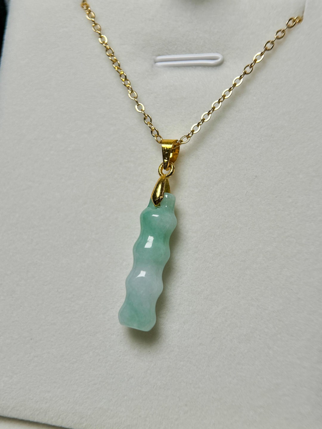 Icy Green Jadeite Wishing Stick Pendant - 18k Gold Plated Necklace - Etsy
