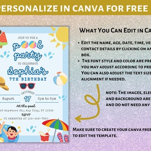 Editable Pool Party Invitation, Pool Birthday Invite, Pool Party ...