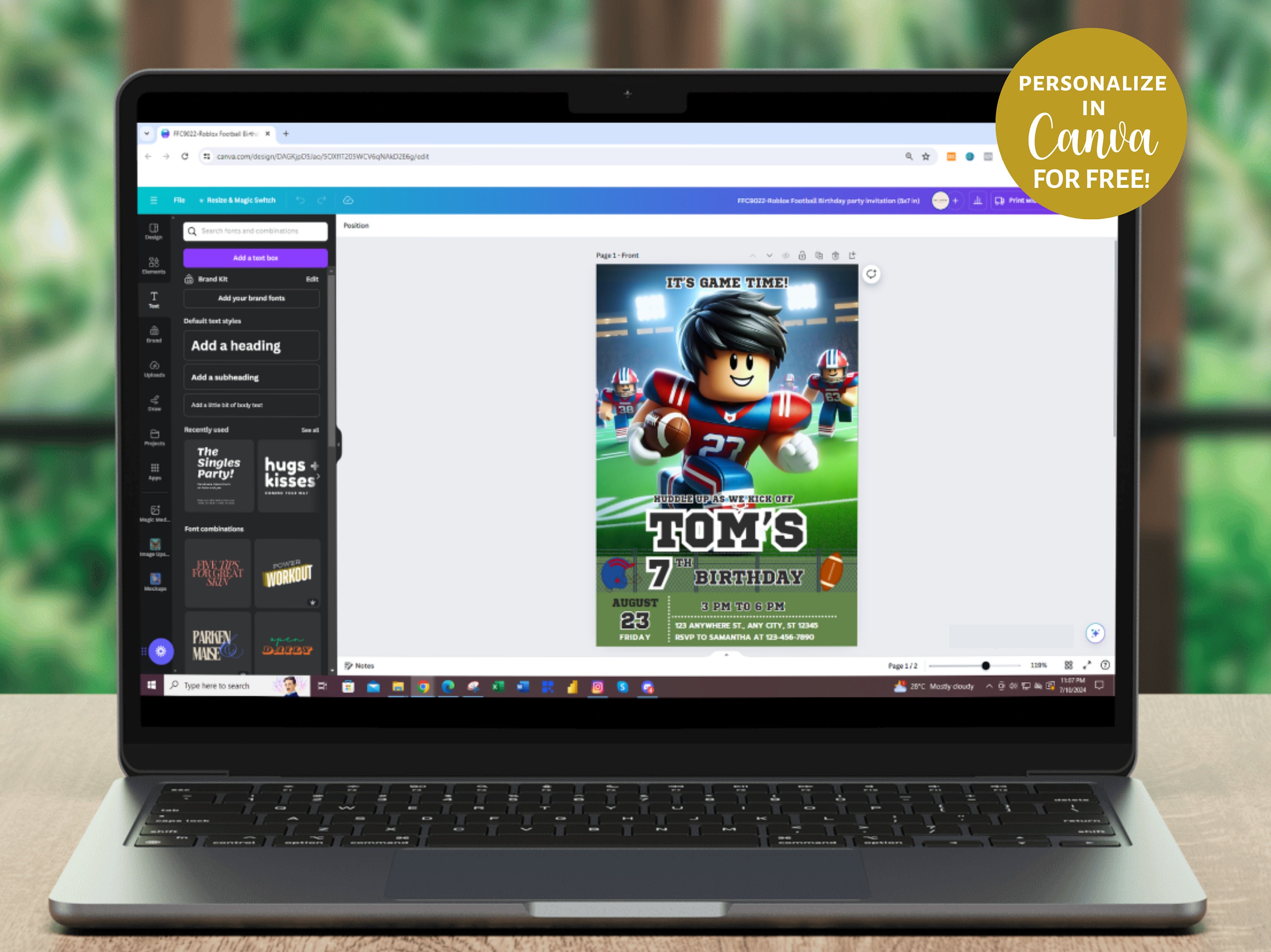 Roblox Football Birthday Invitation, Football Invitation Template ...