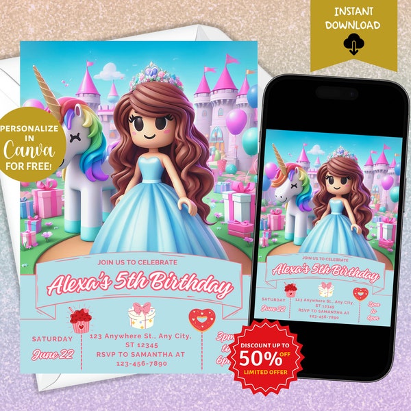 Roblox Princess Party Invitation - Etsy