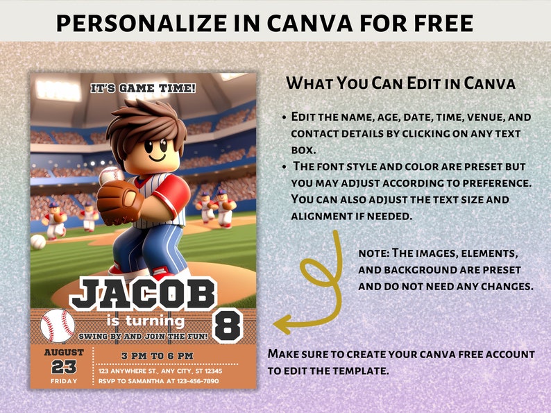 Editable Roblox Baseball Birthday Invitation Template, Roblox Birthday ...