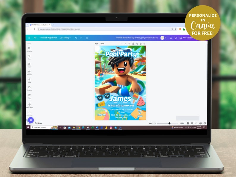 Roblox Summer Pool Party Editable Birthday Invitation, Summer Splash ...