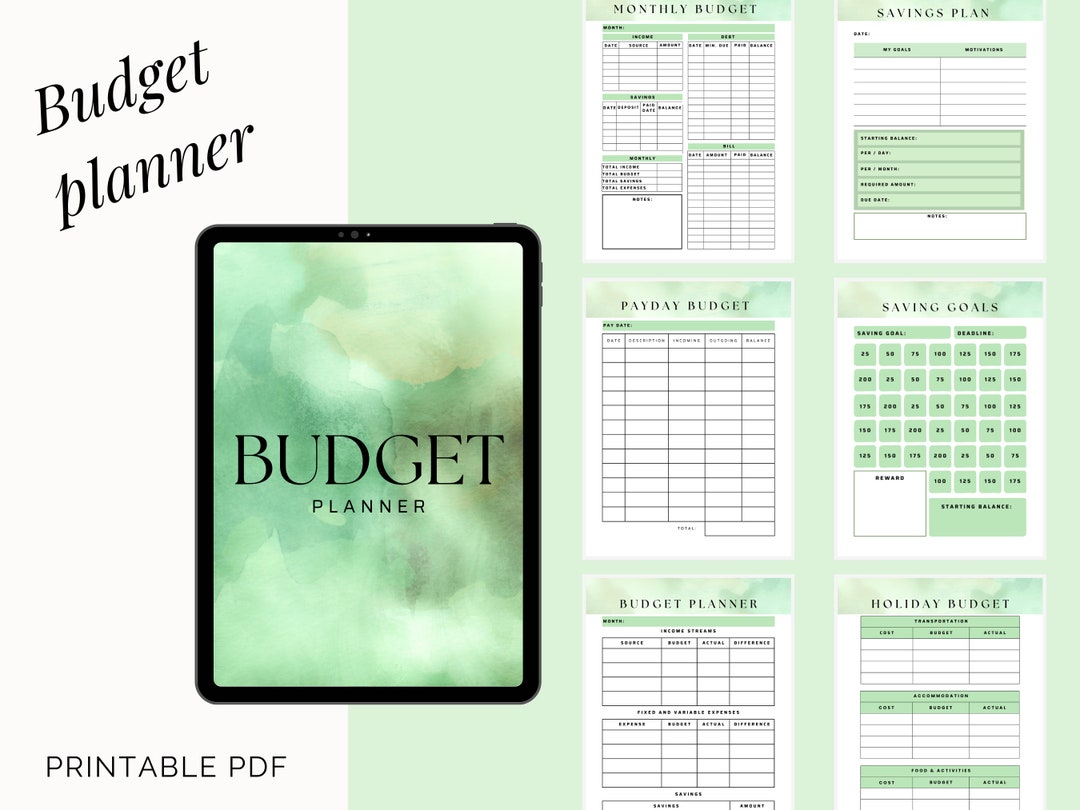 Green Budget Planner Book Printable PDF Paycheck Budgetplanner Finance ...