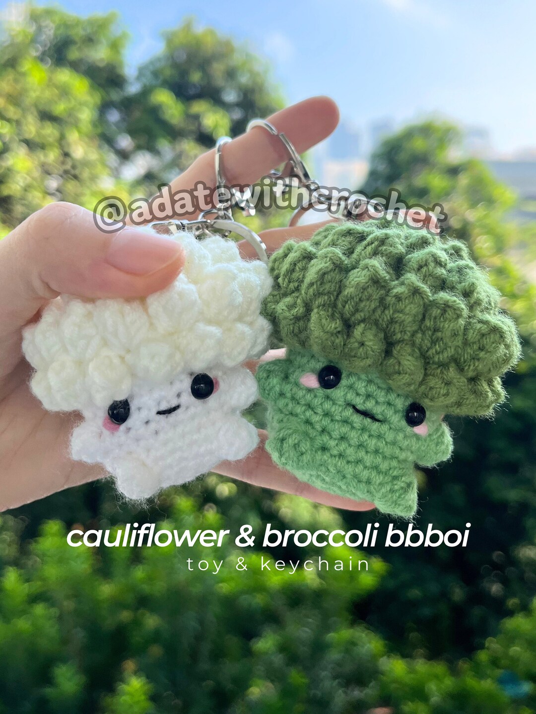 Gift Toy Keychain Charm Crochet Broccoli Cauliflower Birthday Valentine ...