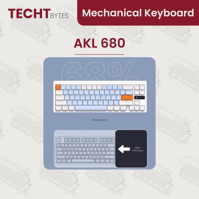 Ajazz AKL680 Low-profile Mechanical Keyboard (65% Keyboard Layout, Tri ...