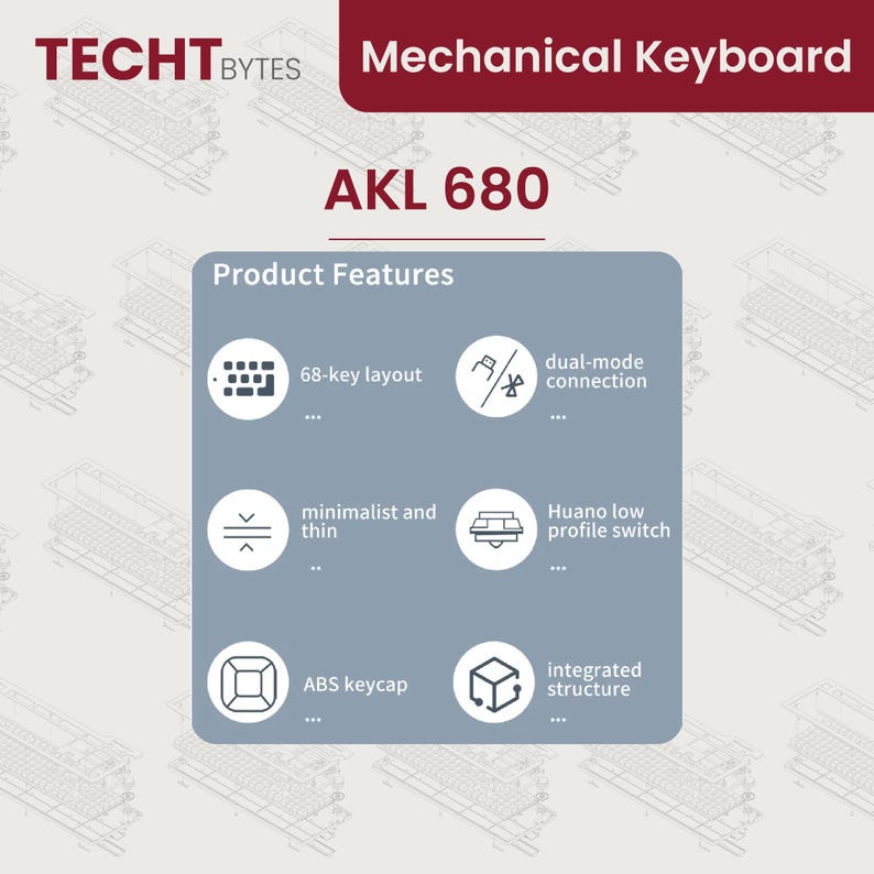 Ajazz AKL680 Low-profile Mechanical Keyboard (65% Keyboard Layout, Tri ...