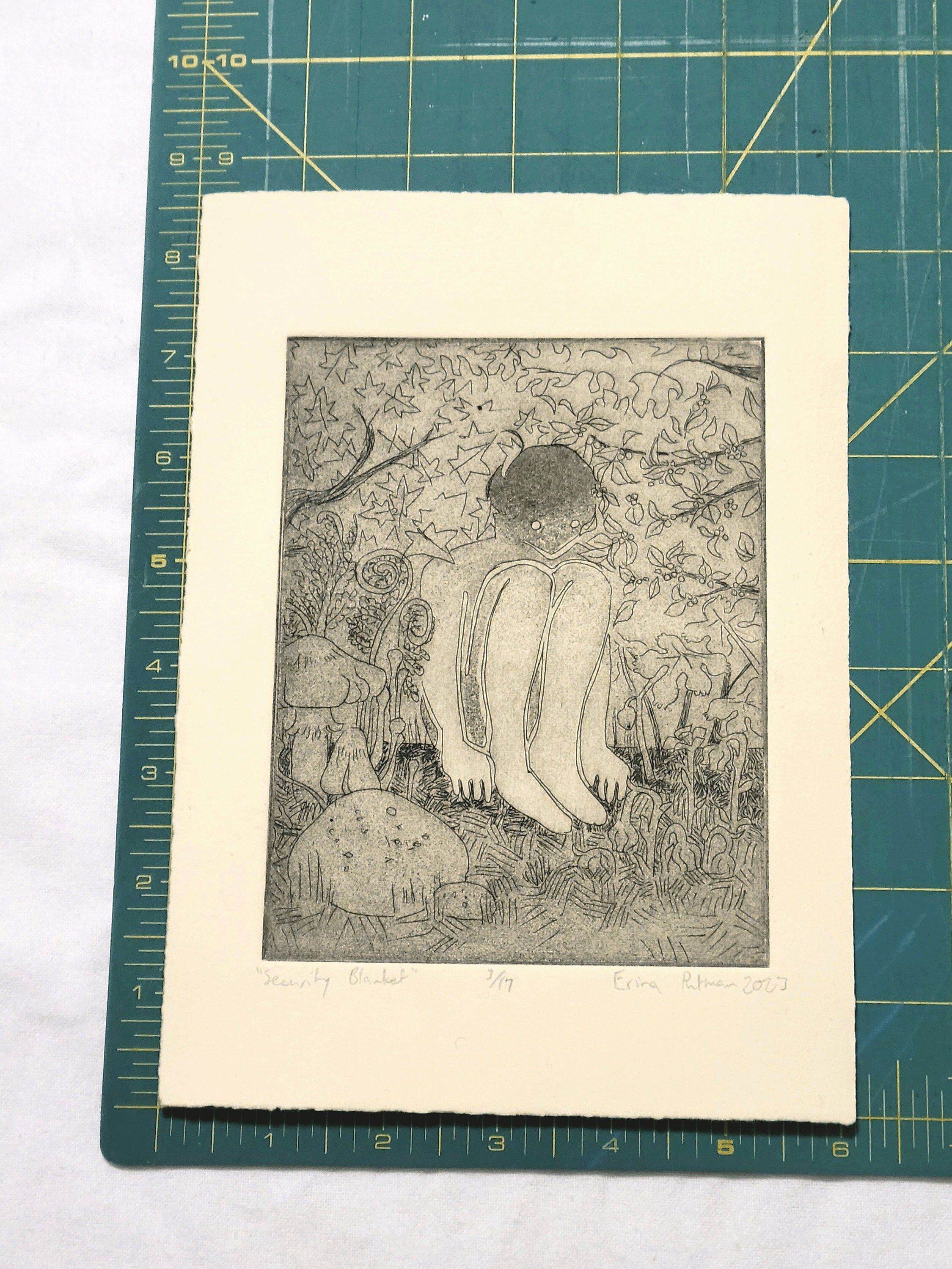 Spooky Shadow in Mushroom Forest Handmade Intaglio Print 6x8.5 Fine Art ...