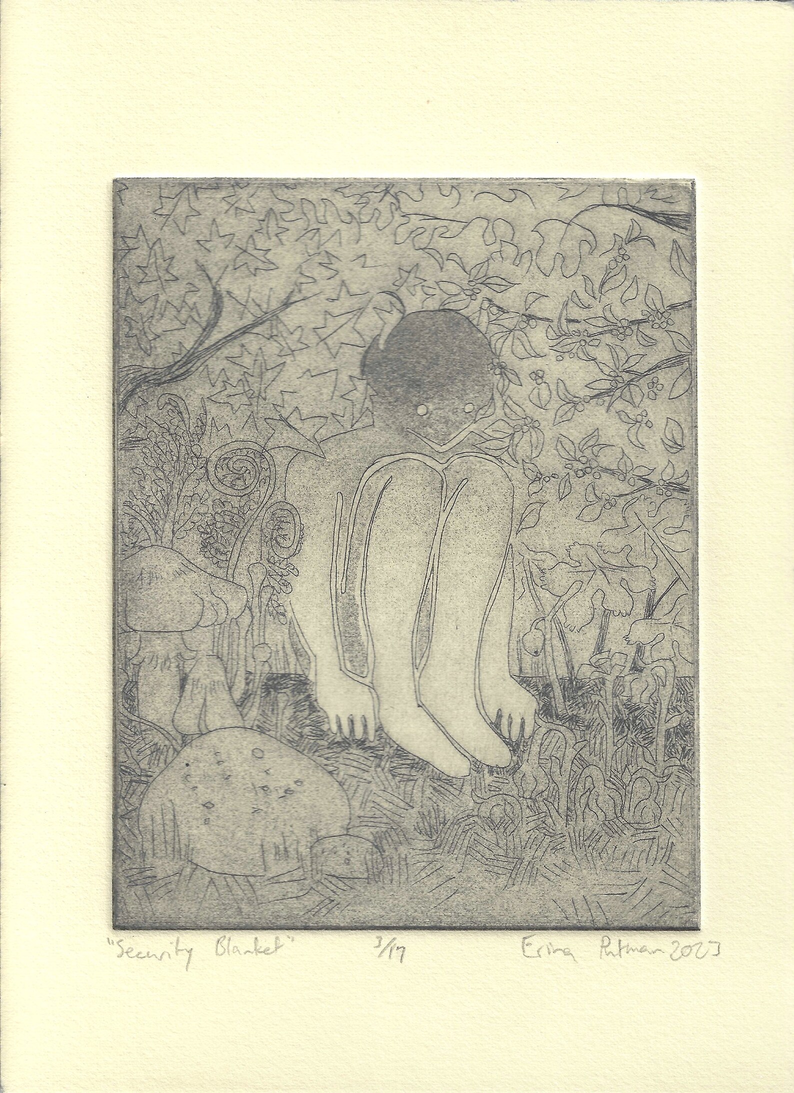 Spooky Shadow in Mushroom Forest Handmade Intaglio Print 6x8.5 Fine Art ...
