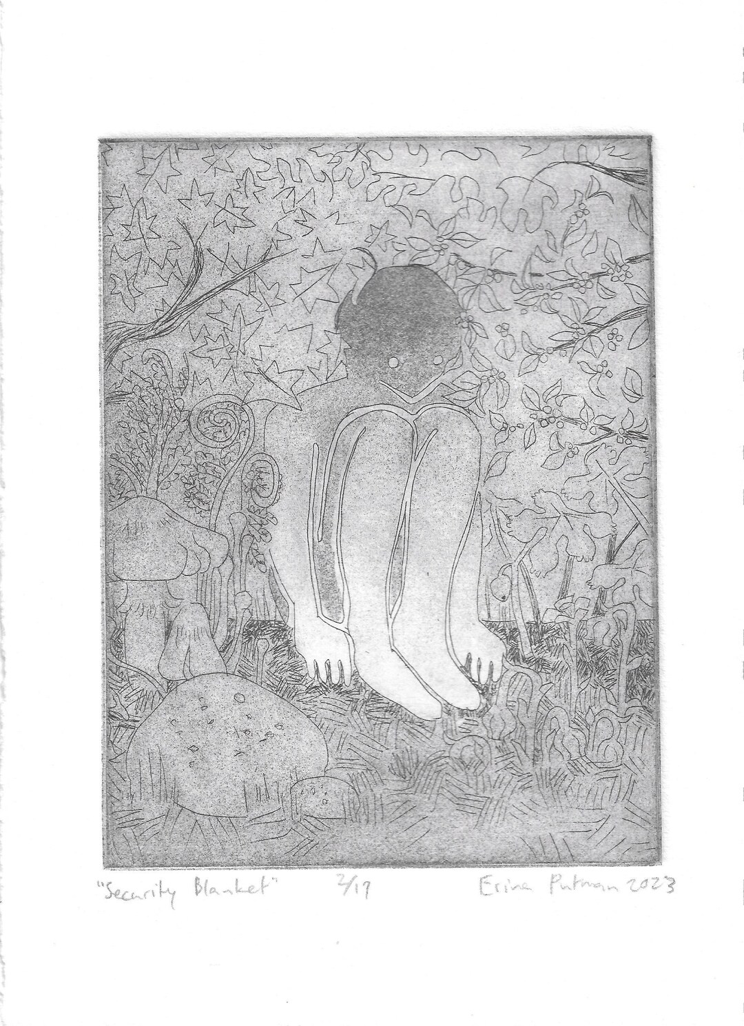 Spooky Shadow in Mushroom Forest Handmade Intaglio Print 6x8.5 Fine Art ...