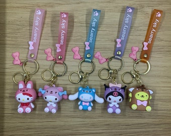 Kawaii Character Keychains With Flower Accent - Etsy