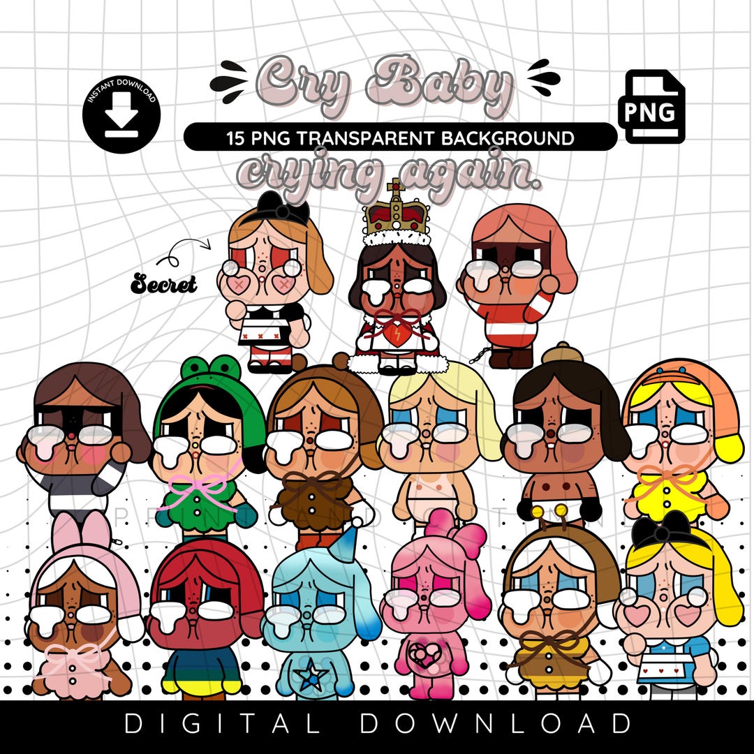 Pack of 15 Cry Baby PNG Clipart, Crying Again Series Art for Stickers ...