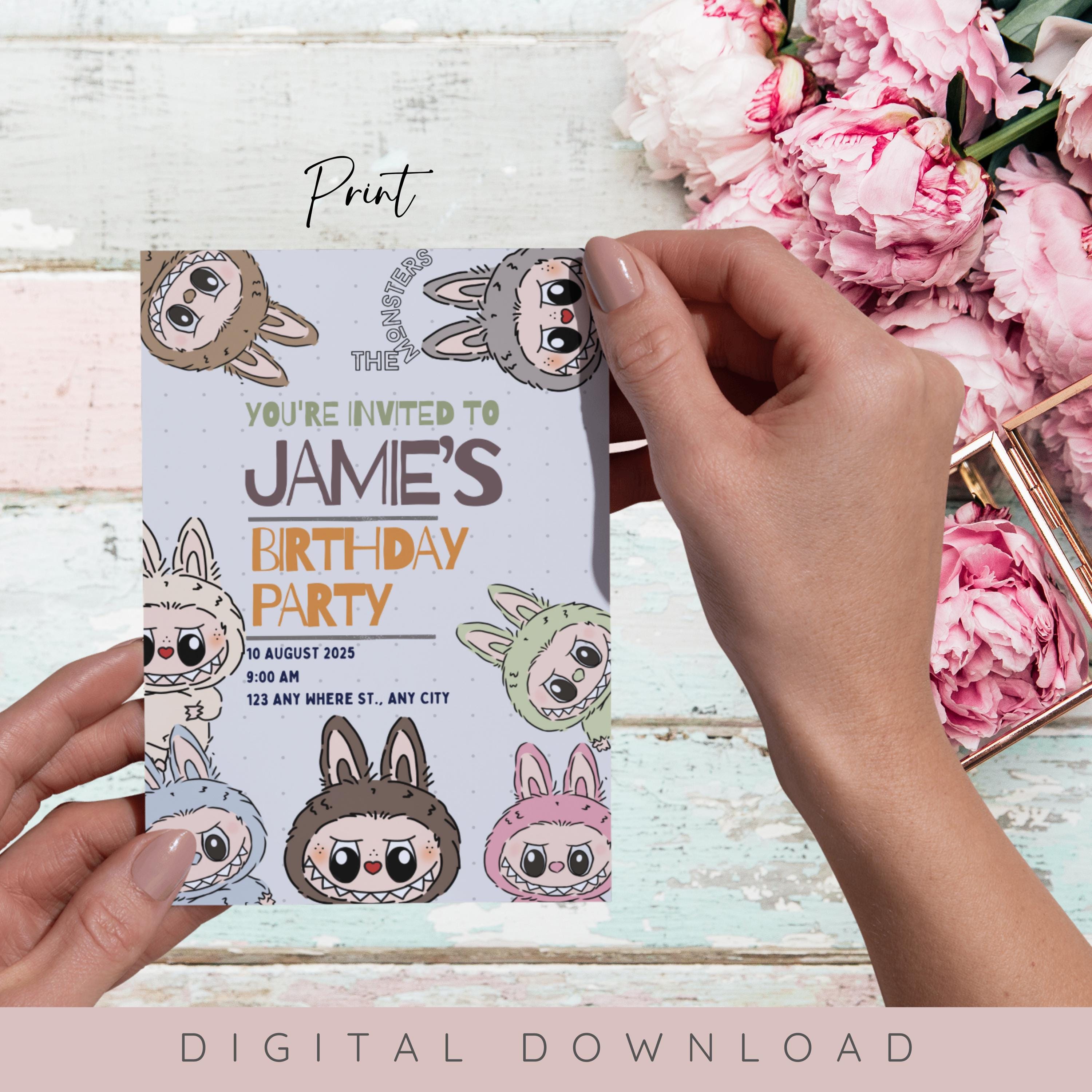 Editable Labubu Birthday Invite, Printable Editable Invite, Labubu ...