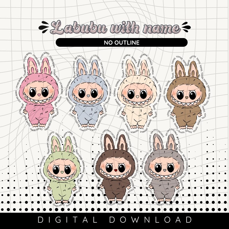 Pack of 21 Labubu With Name, Labubu Exciting Macaron, PNG for Sublimate ...