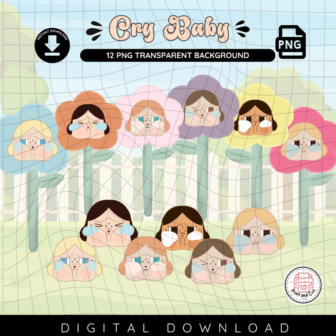 Pack of 12 Cry Baby Flower Art PNG Clipart, Cry Baby Design, Print and ...