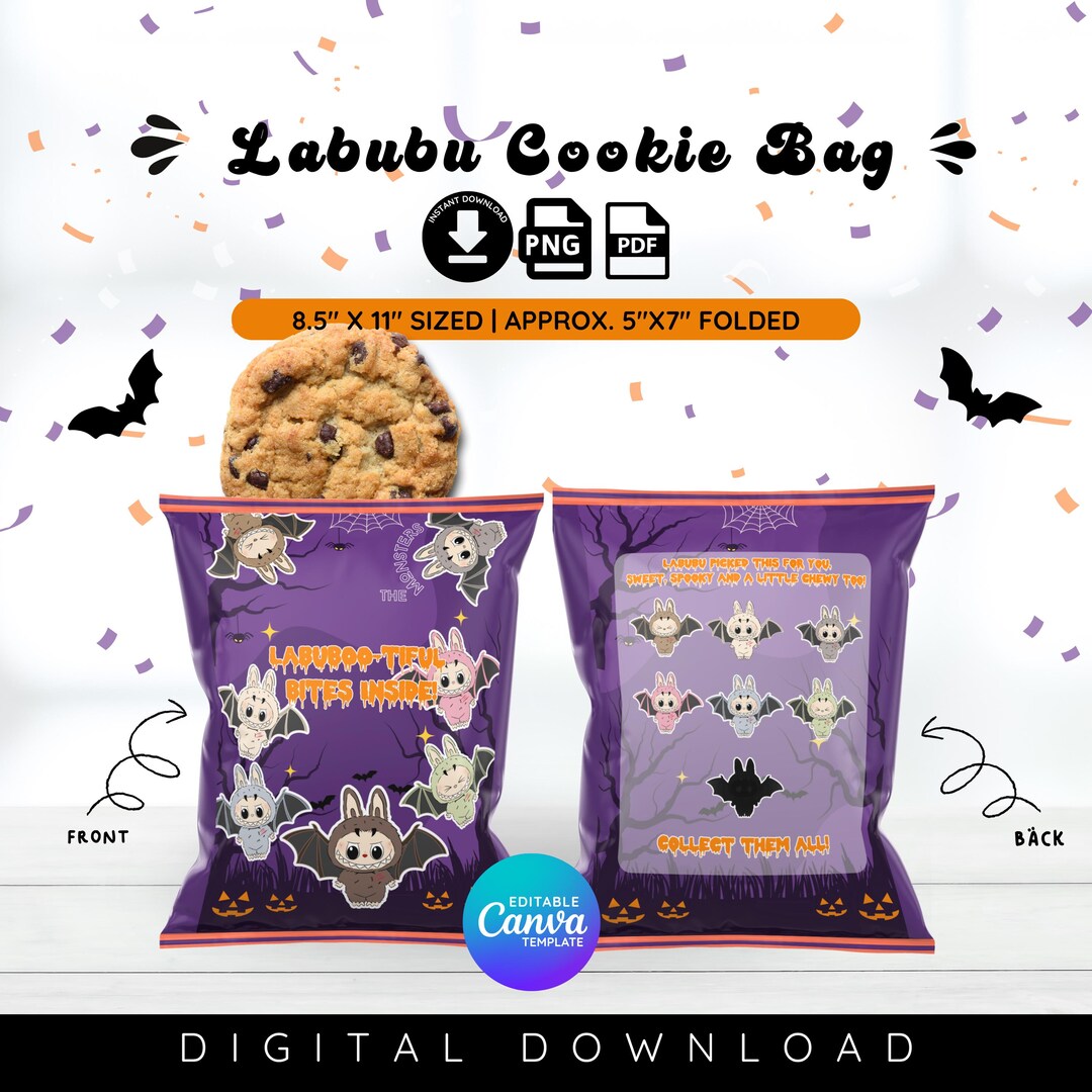 Labubu Halloween Cookie Bag, Labubu Kids Party Wrapper Design, Instant ...