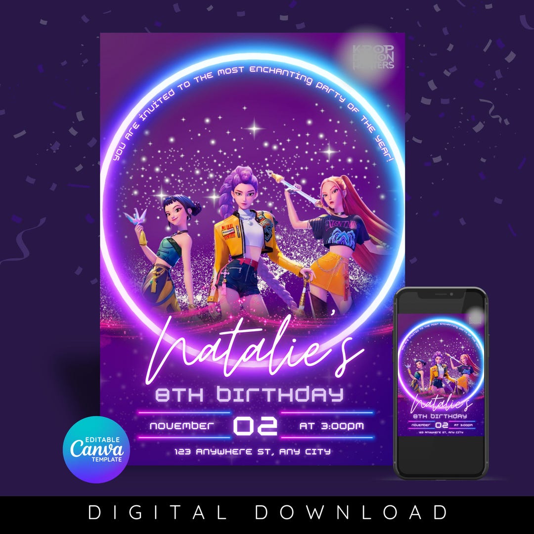 Editable Kpop Birthday Invitation, Neon Glow Party (digital Download ...