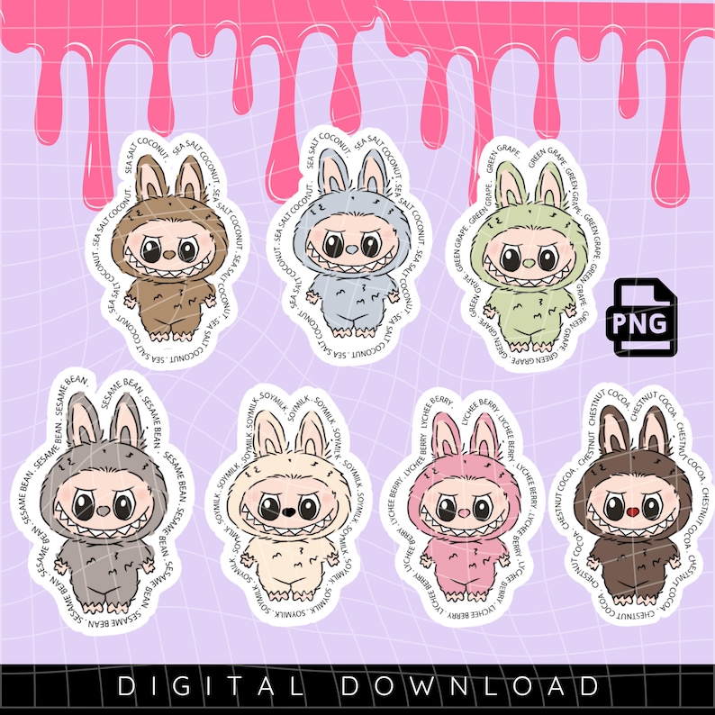 14 Labubu with name, Labubu Exciting Macaron, PNG for sublimate ...