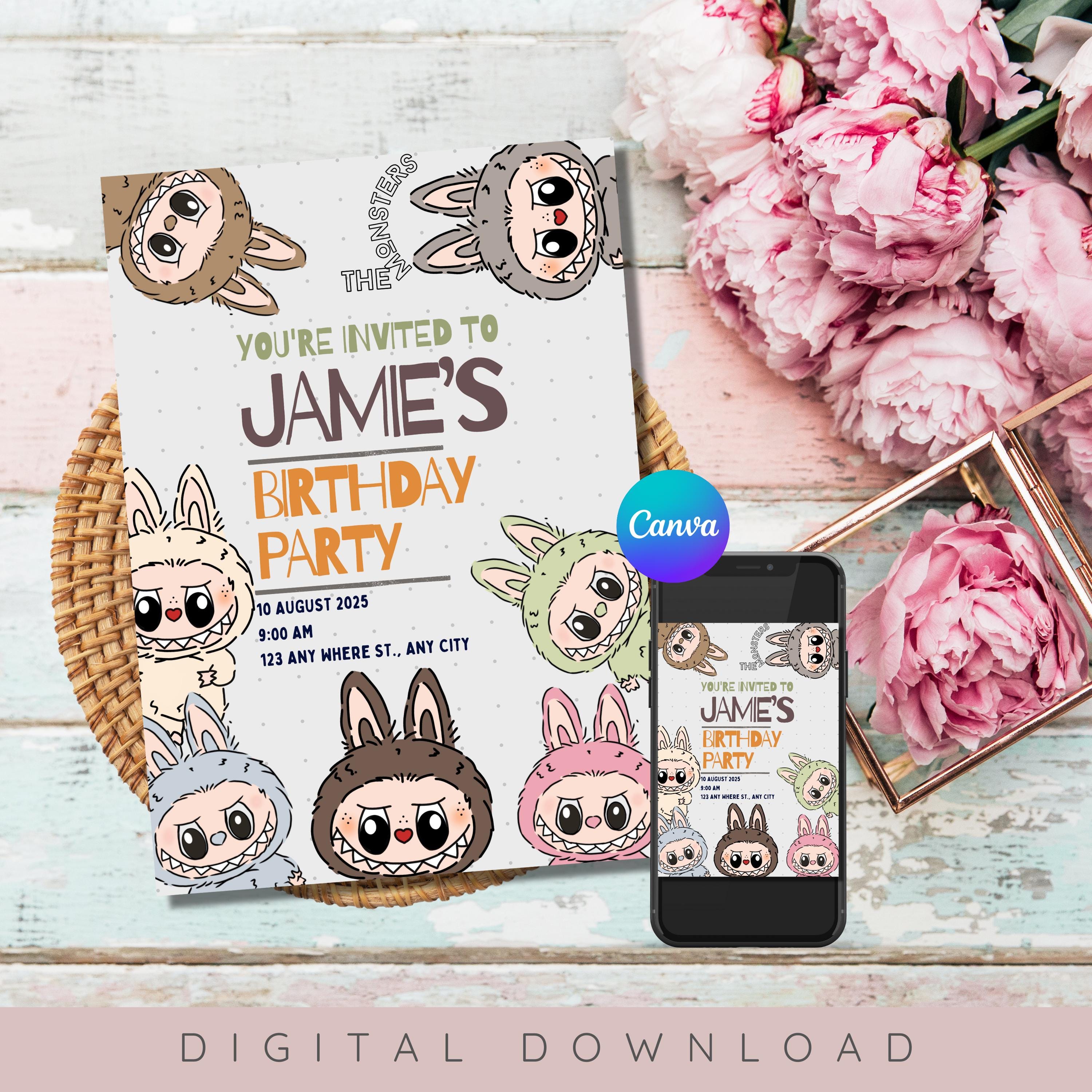 Editable Labubu Birthday Invite, Printable Editable Invite, Labubu ...