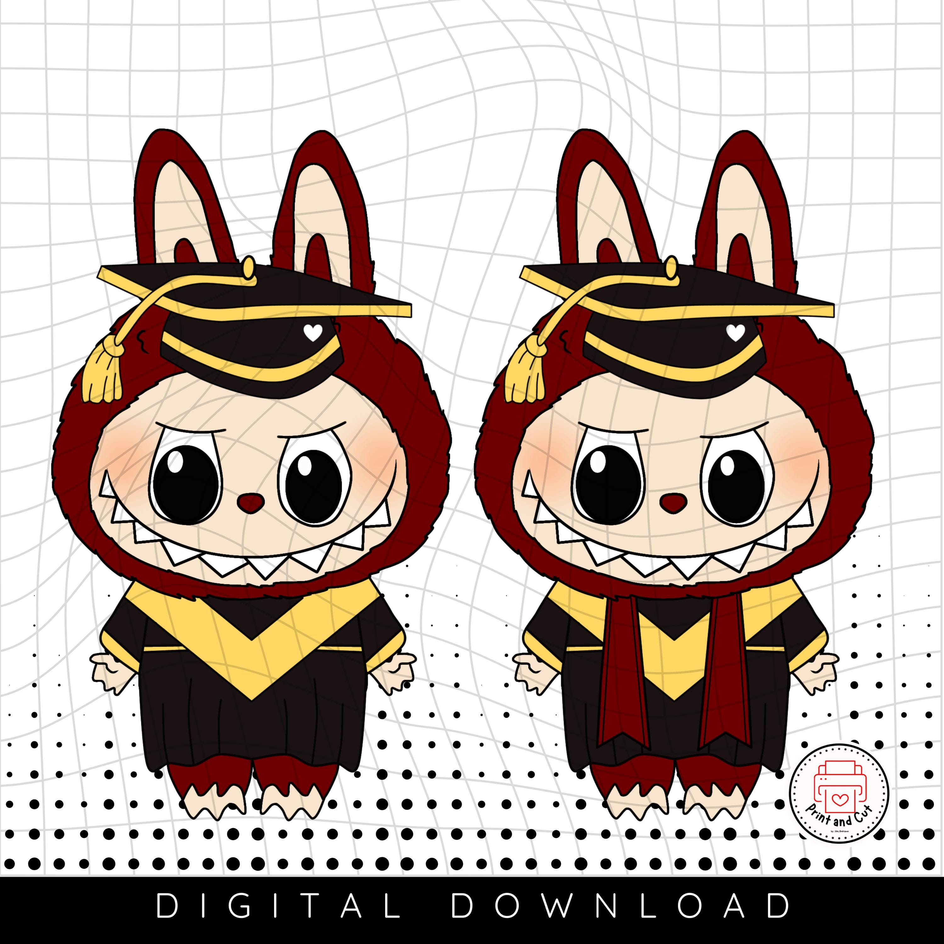 Pack of 4 Labubu Graduation Clipart PNG and SVG, Labubu Graduate Color ...